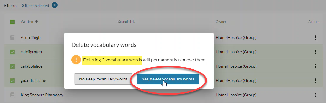 Admin: Delete Vocabulary - Vocabulary