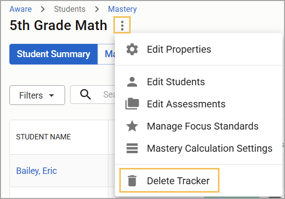 Editing, Deleting, and Archiving Mastery Trackers